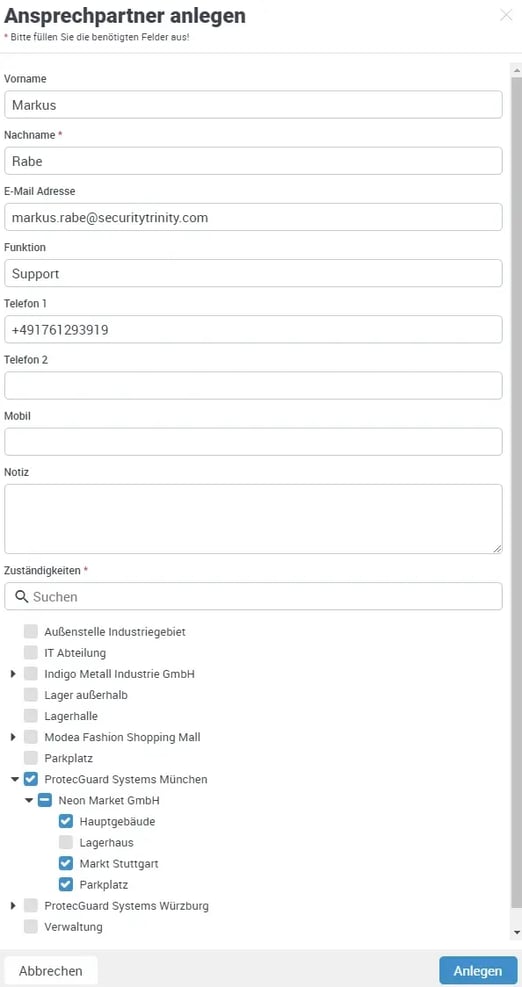 Ansprechpartner anlegen